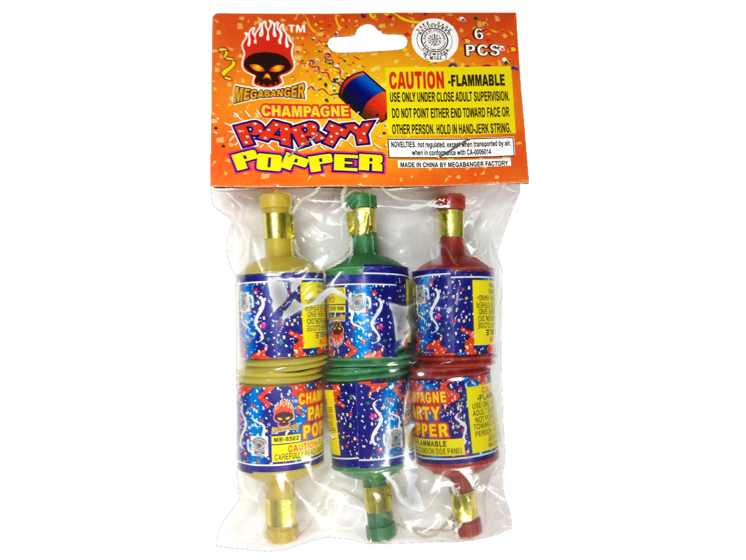 CHAMPAGNE PARTY POPPERS 6 PACK HEADERED – Big Fireworks