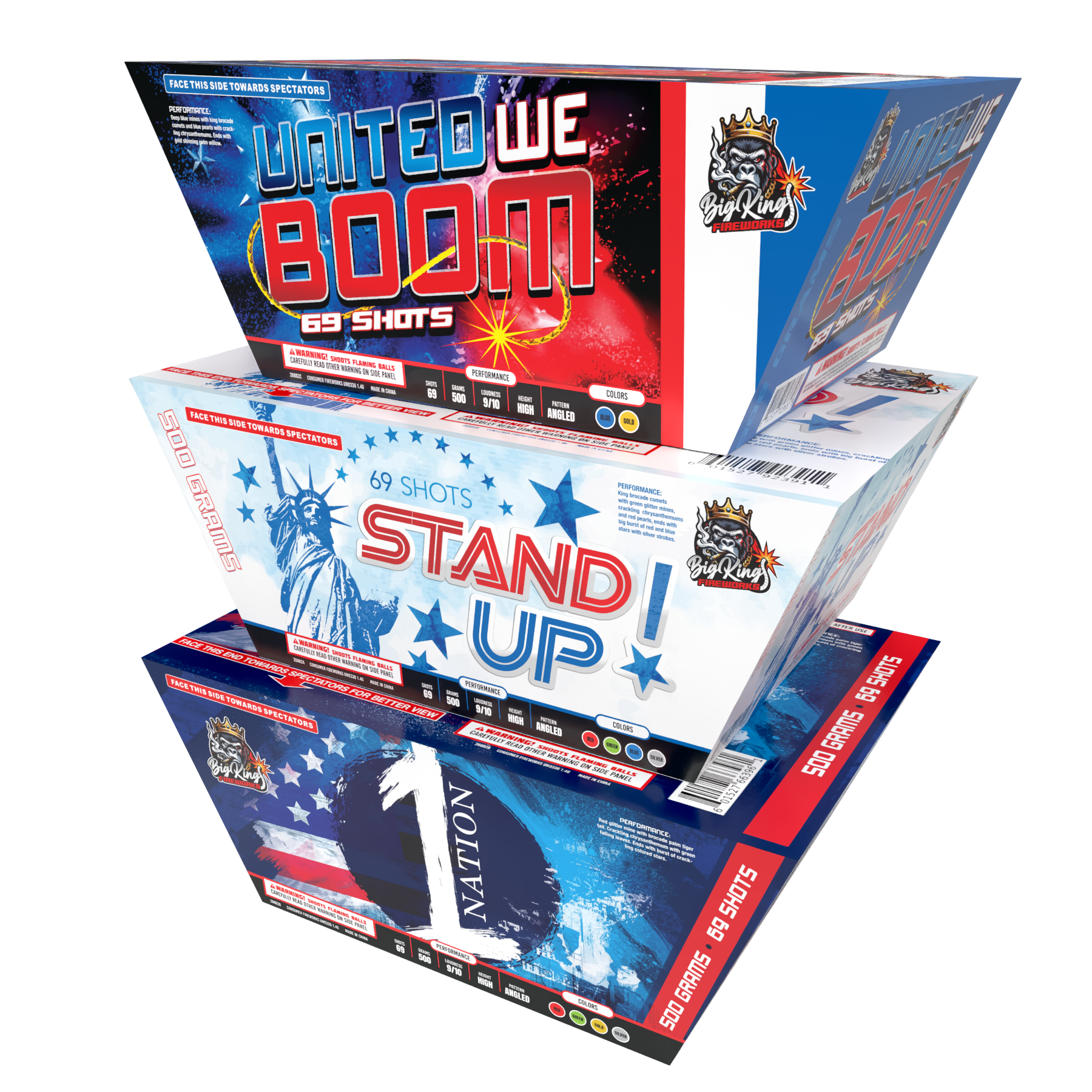 STAND UP / ONE NATION / UNITED WE BOOM – Big Fireworks